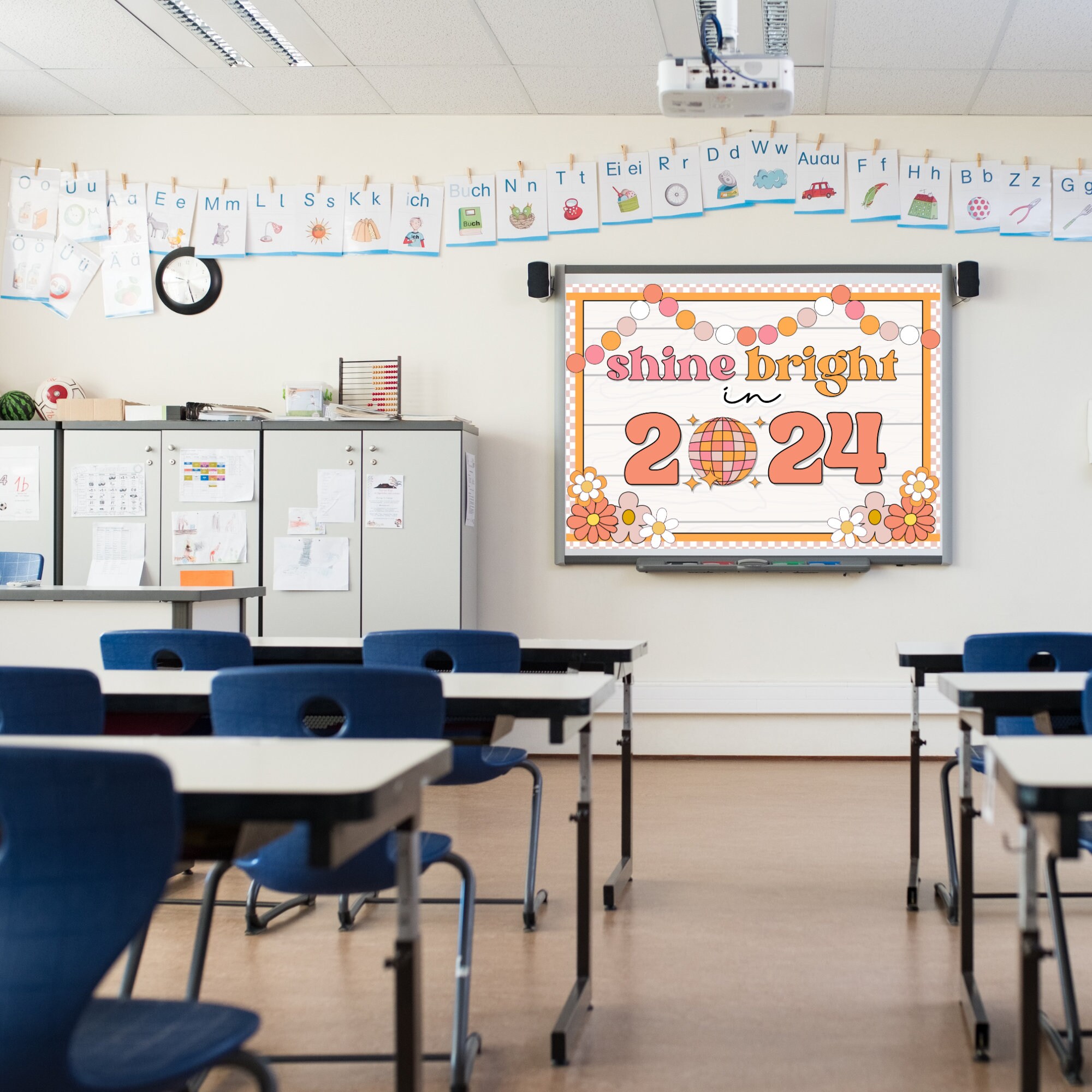 New Year Bulletin Board Printable, Bulletin Board Kit, Retro Classroom ...