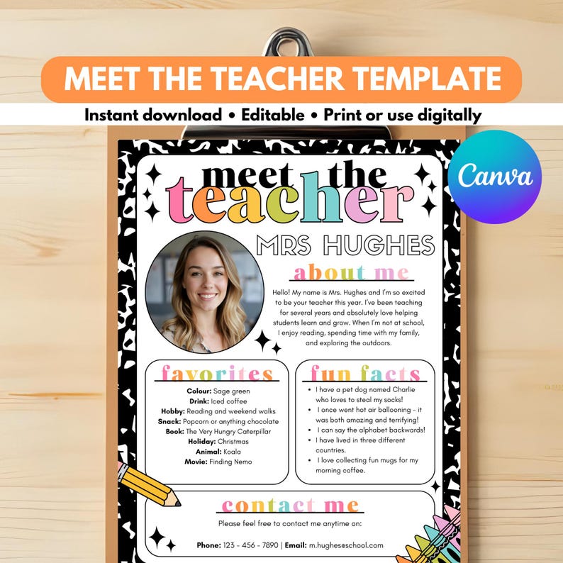 Editable Meet the Teacher Template Printable Rainbow Design Elementary ...
