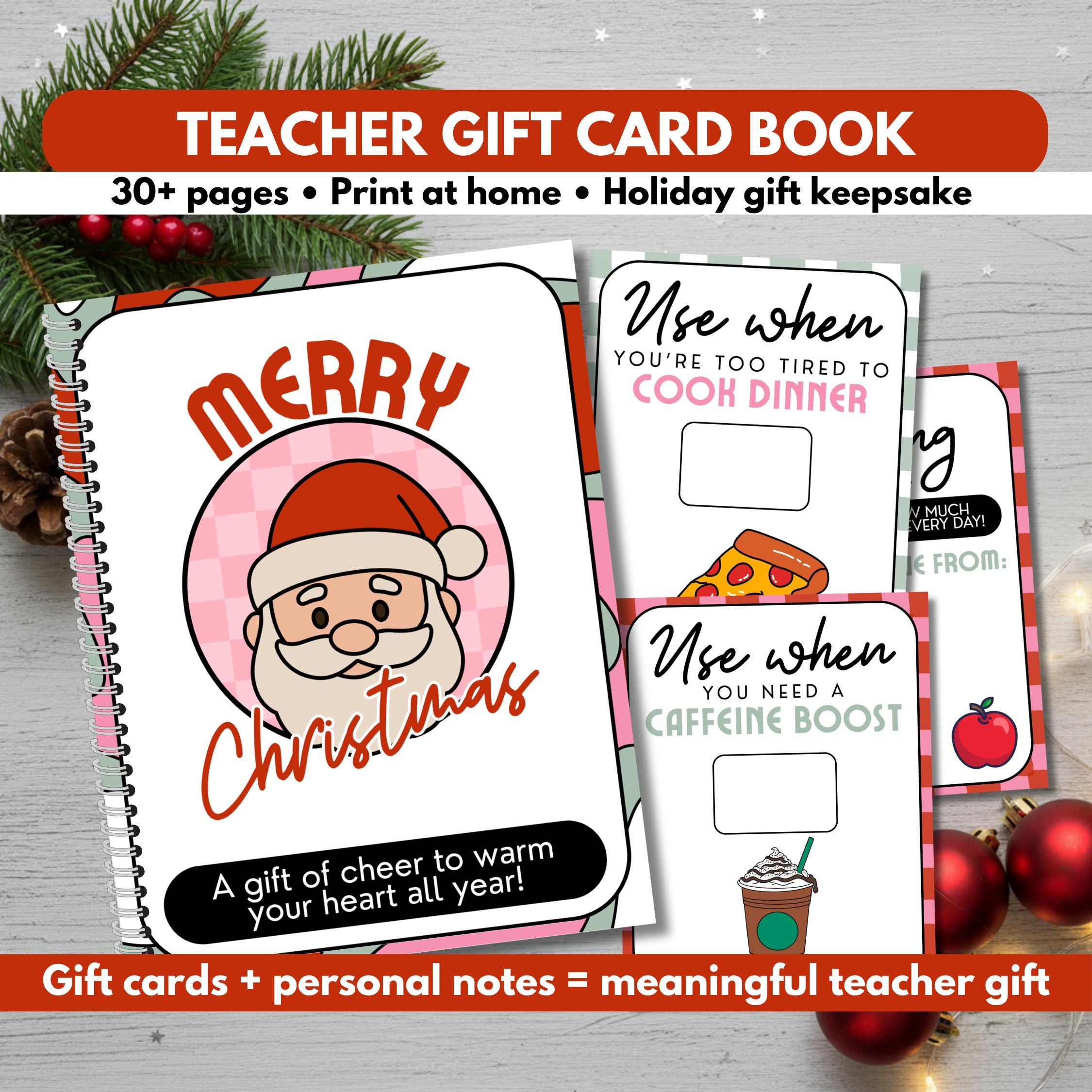 Printable Teacher Gift Card Holder Book for Holiday Christmas Class ...