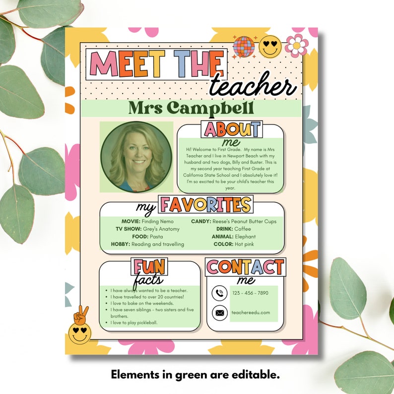 Meet the Teacher Template, All About Me Poster, All About My Teacher ...
