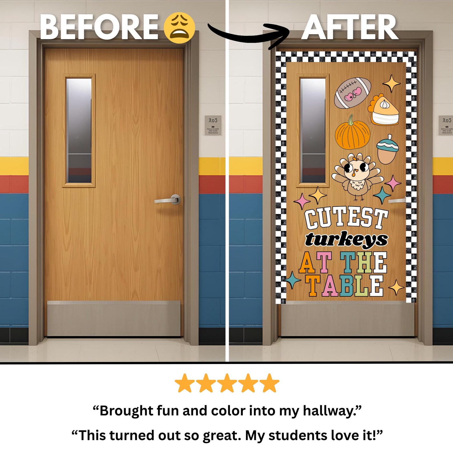 Thanksgiving Door Decor Kit for Teachers Printable Bulletin Board Set ...