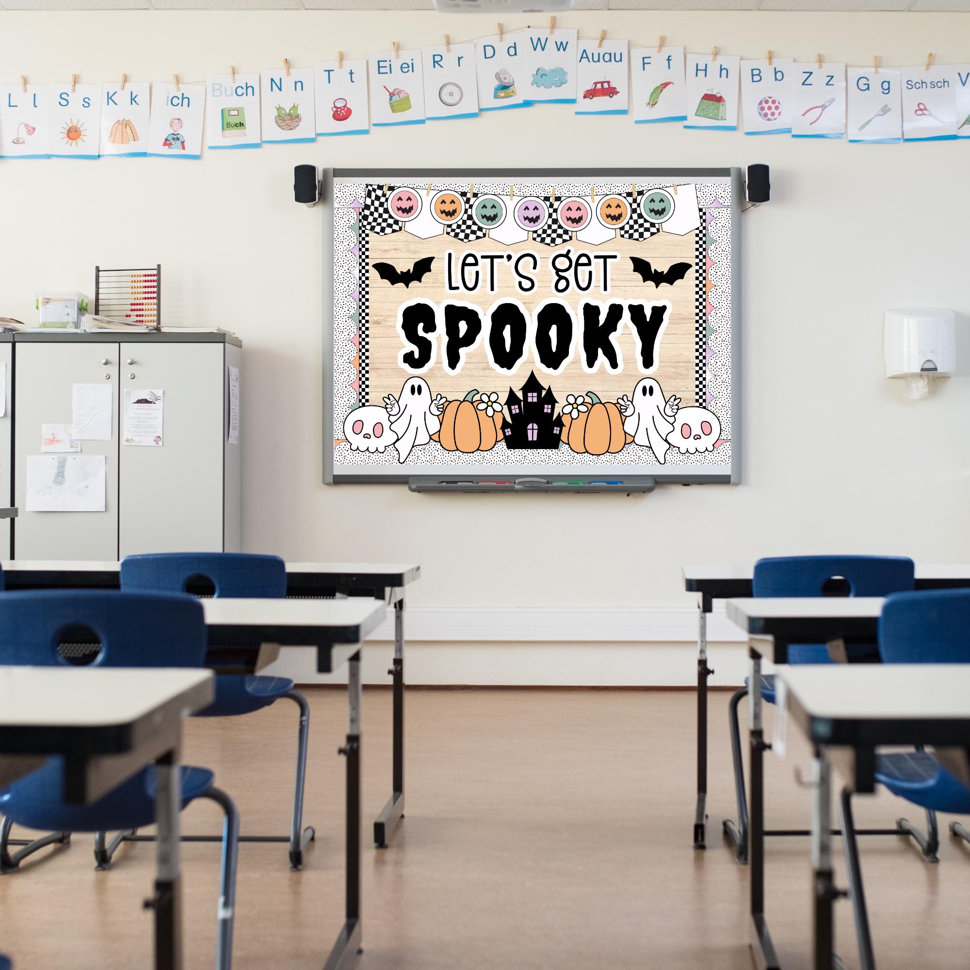 Retro Halloween Bulletin Board Kit Groovy Fall Door Decor Halloween ...