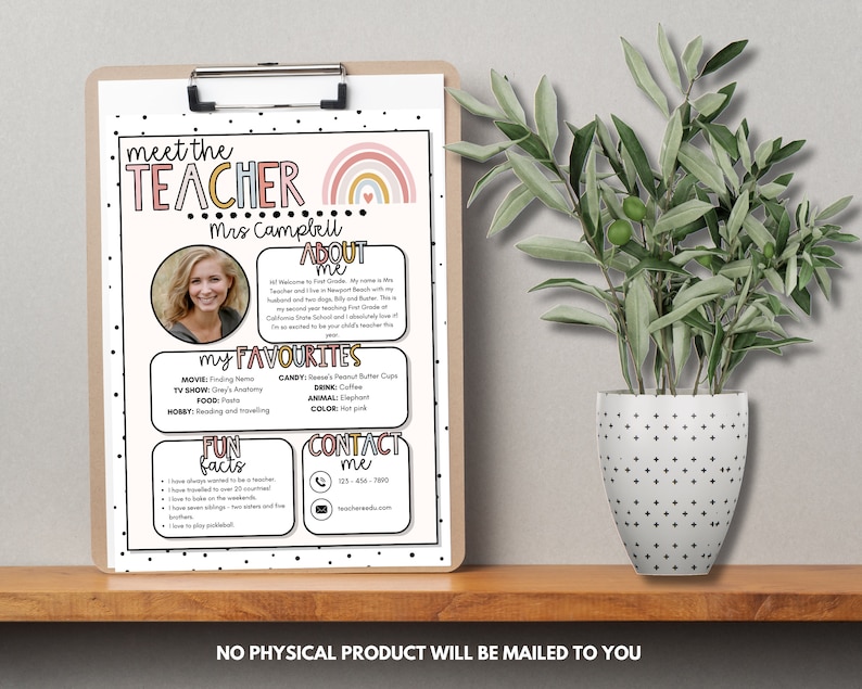 Neutral Boho Rainbow Meet the Teacher Template, Teacher Resources ...