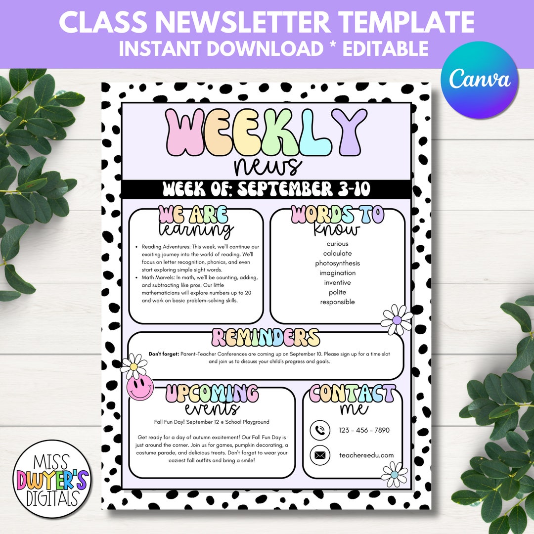 Newsletter Template, Back to School Flyer, Teacher Organization ...