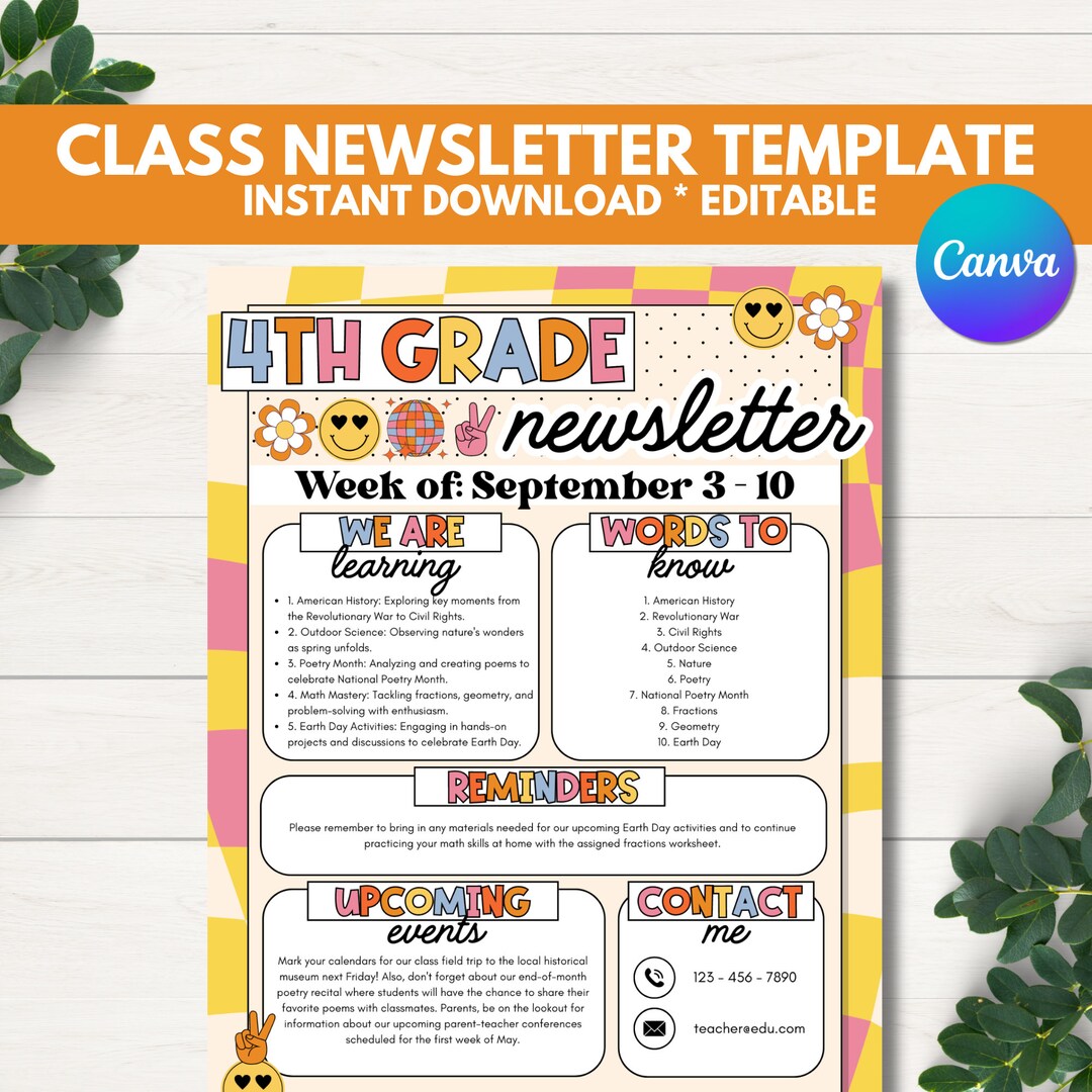 Editable Classroom Newsletter Template, Retro Classroom Decor, Back to ...