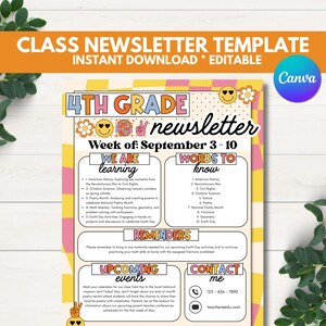 Editable Classroom Newsletter Template, Retro Classroom Decor, Back to ...
