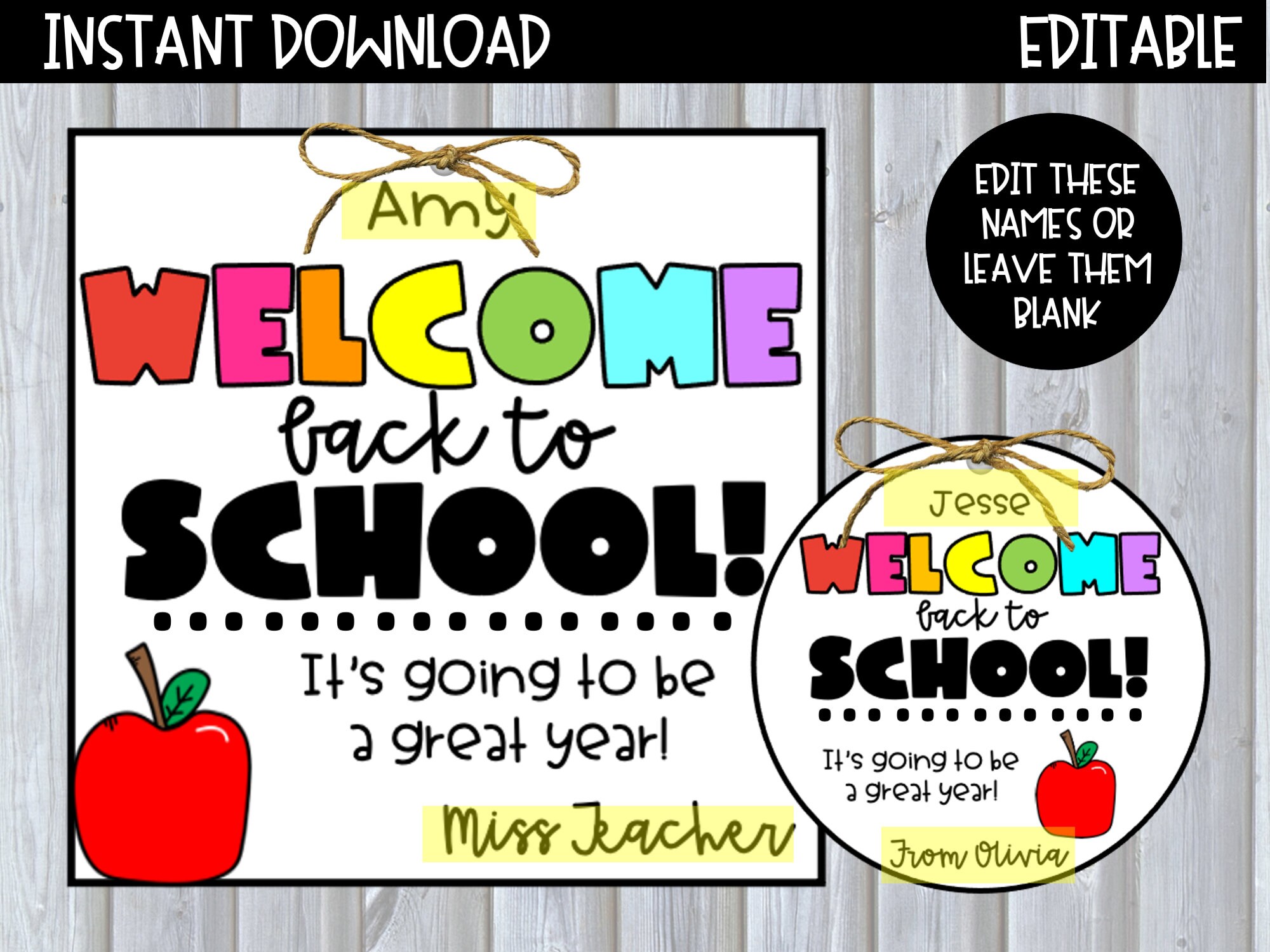 EDITABLE Welcome Back to School Apple Gift Tags Student Gift Teacher ...