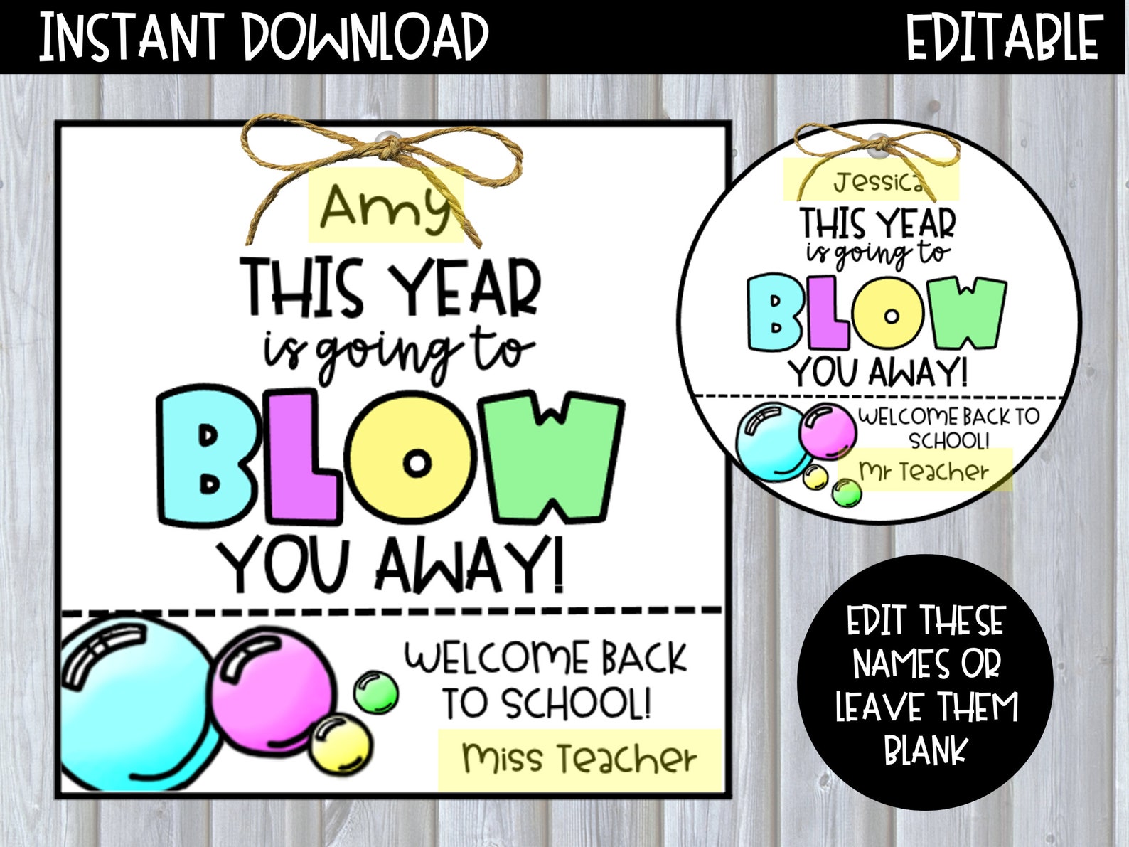 EDITABLE This Year is Going to Blow You Away Gift Tags Bubbles Gift Tag ...