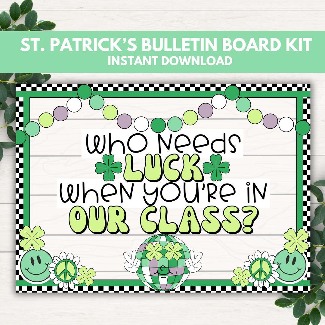 St Patrick's Day Bulletin Board Kit, St Patrick Pin Board, Groovy ...
