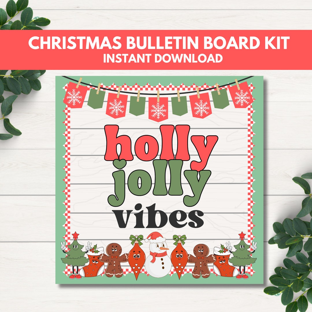 Holly Jolly Vibes Bulletin Board, Christmas Bulletin Board, Retro ...