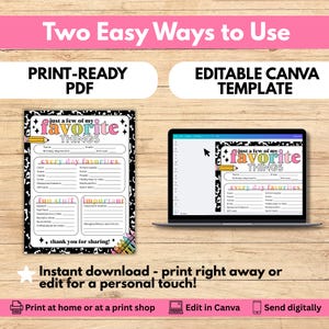 Editable Teacher Favorites Questionnaire Printable PDF and Canva ...