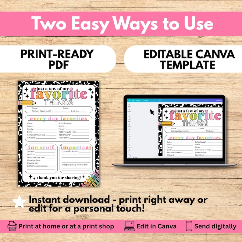 Editable Teacher Favorites Questionnaire Printable PDF and Canva ...