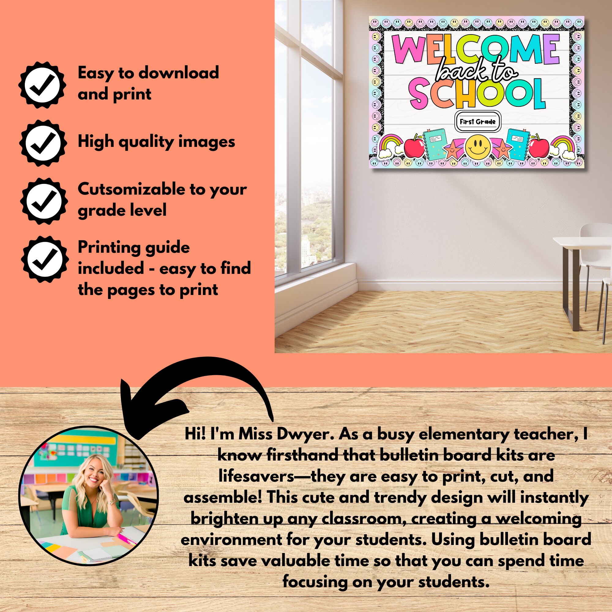 Back to School Bulletin Board, Bulletin Board Kit, First Day of School ...