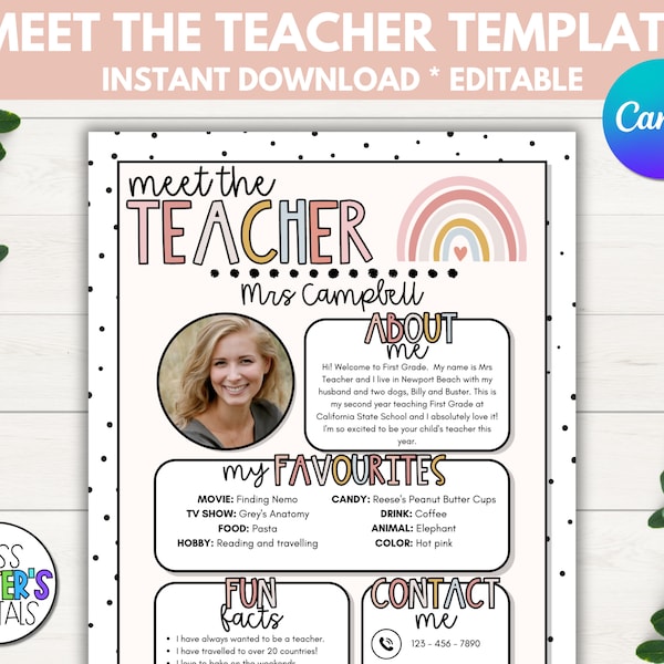 All About Me Teacher Template - Etsy