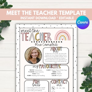 Neutral Boho Rainbow Meet the Teacher Template, Teacher Resources ...