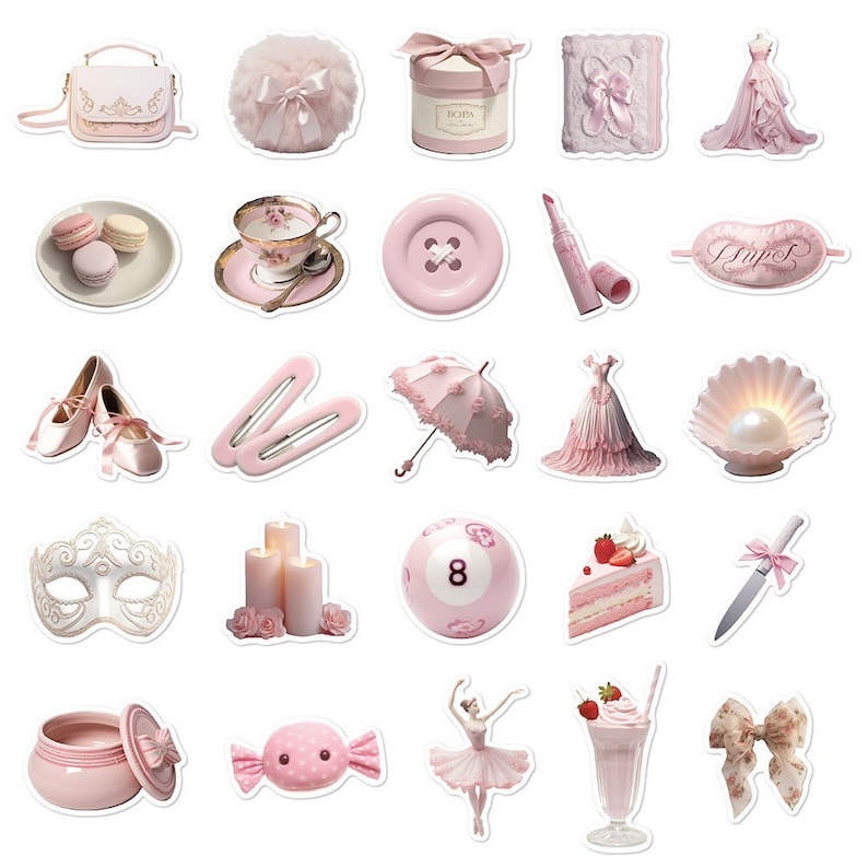 Pink Theme, Minimalist Stickers, 20 Pcs Random Variety Mixed Pack, Cute ...