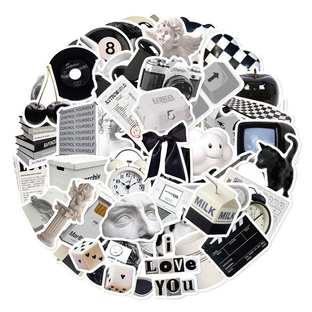 Black and White Minimalist Stickers, 20 Pcs Random Variety Mixed Pack ...