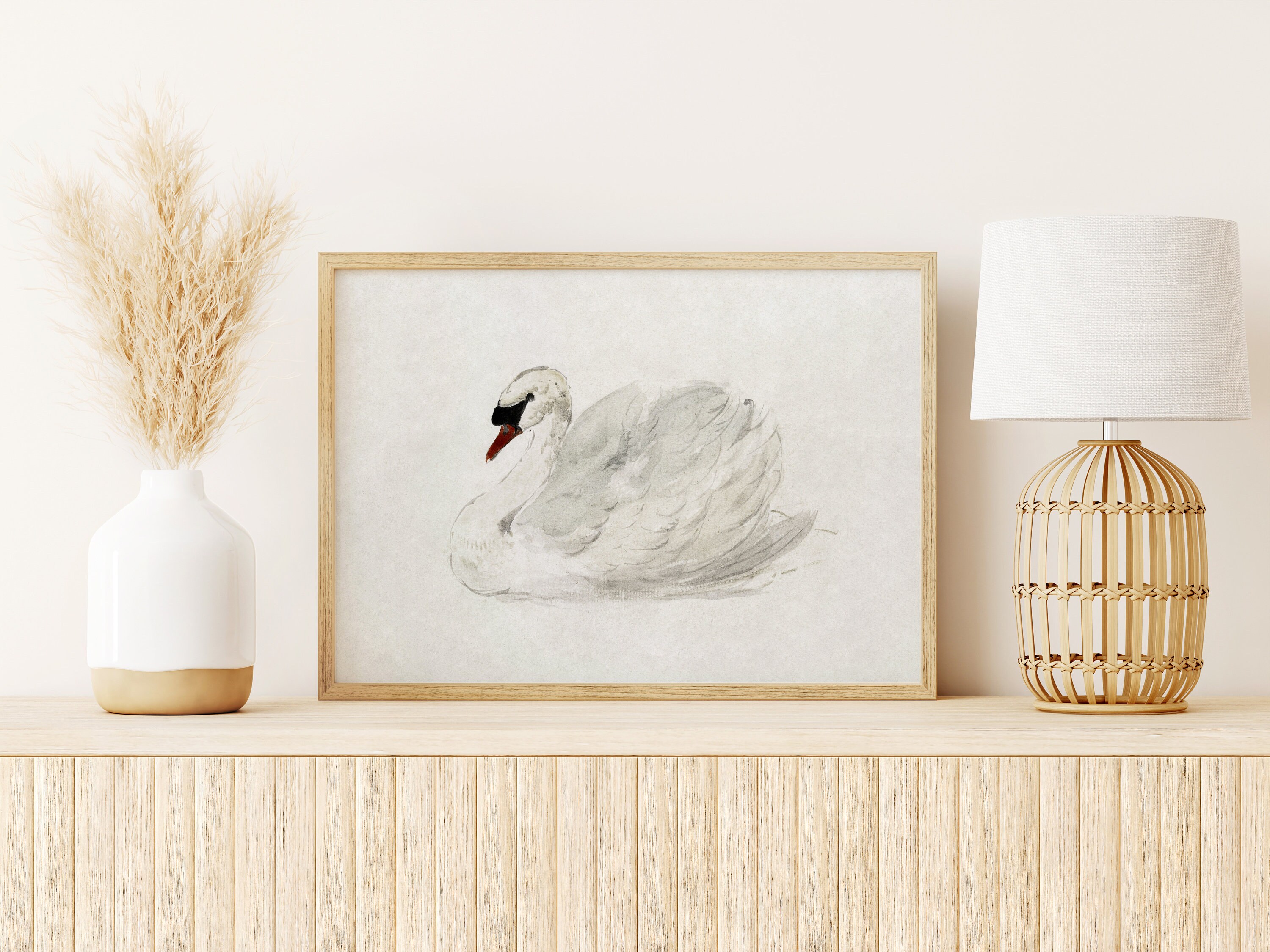 White Swan Art Print Minimalist Swan Print Mute Swan Wall | Etsy