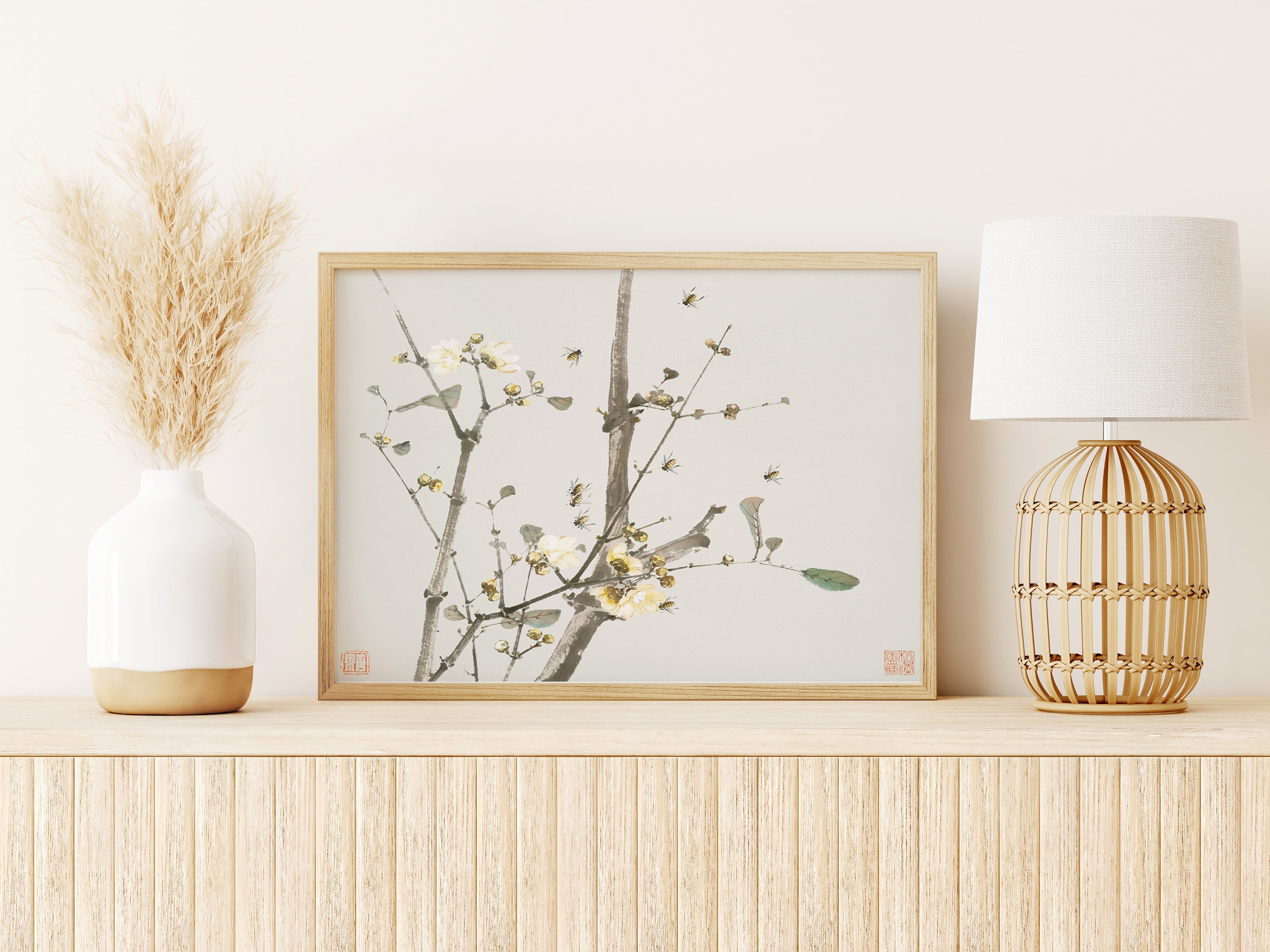 Chinese Art Print Minimalist Chinese Flower Art Print Bee | Etsy