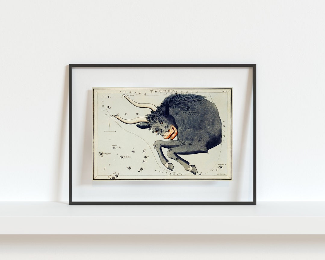 Taurus Art Print, Vintage Star Sign Print, Bull Art, Zodiac Wall Art ...