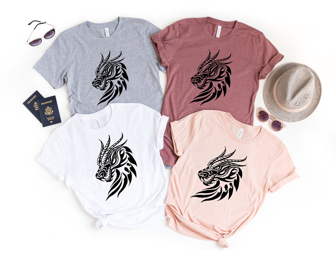 Dragon Head Print T-shirt, Dragon Silhouette Tee, T-shirt for Men, T ...
