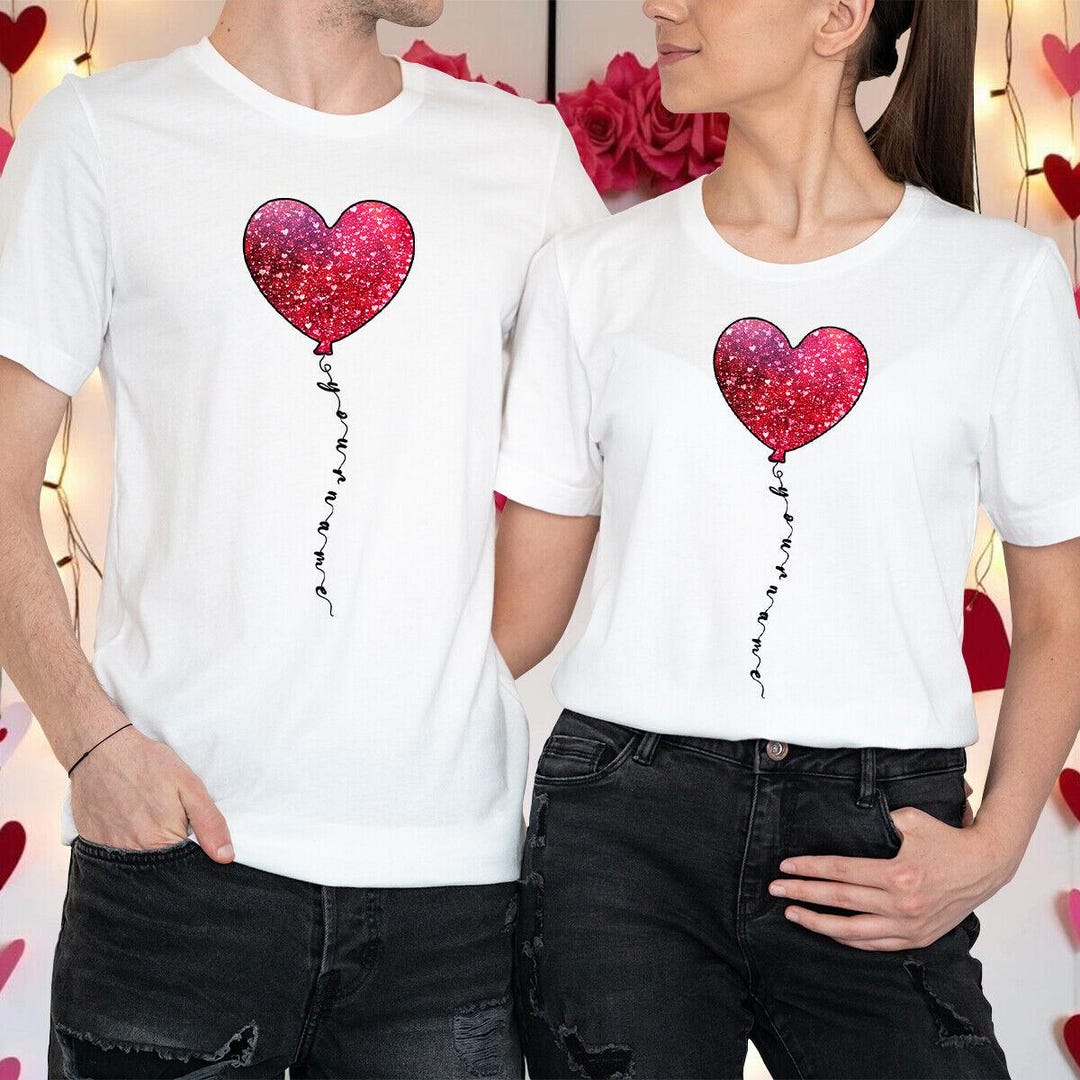 Couples Valentines Day Outfit Ideas Heart Balloon Matching T-shirt Tee ...