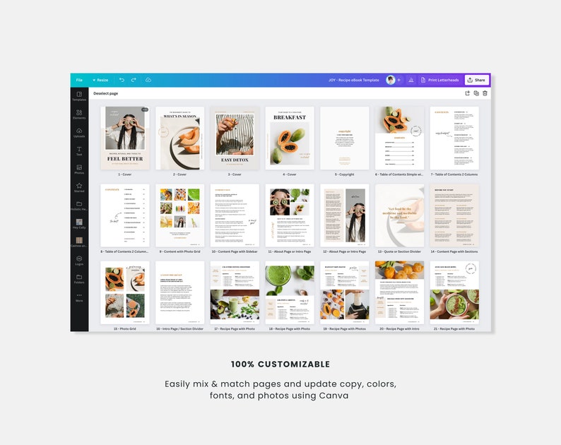 JOY Canva Ebook Cookbook Template for Nutritionists Health - Etsy