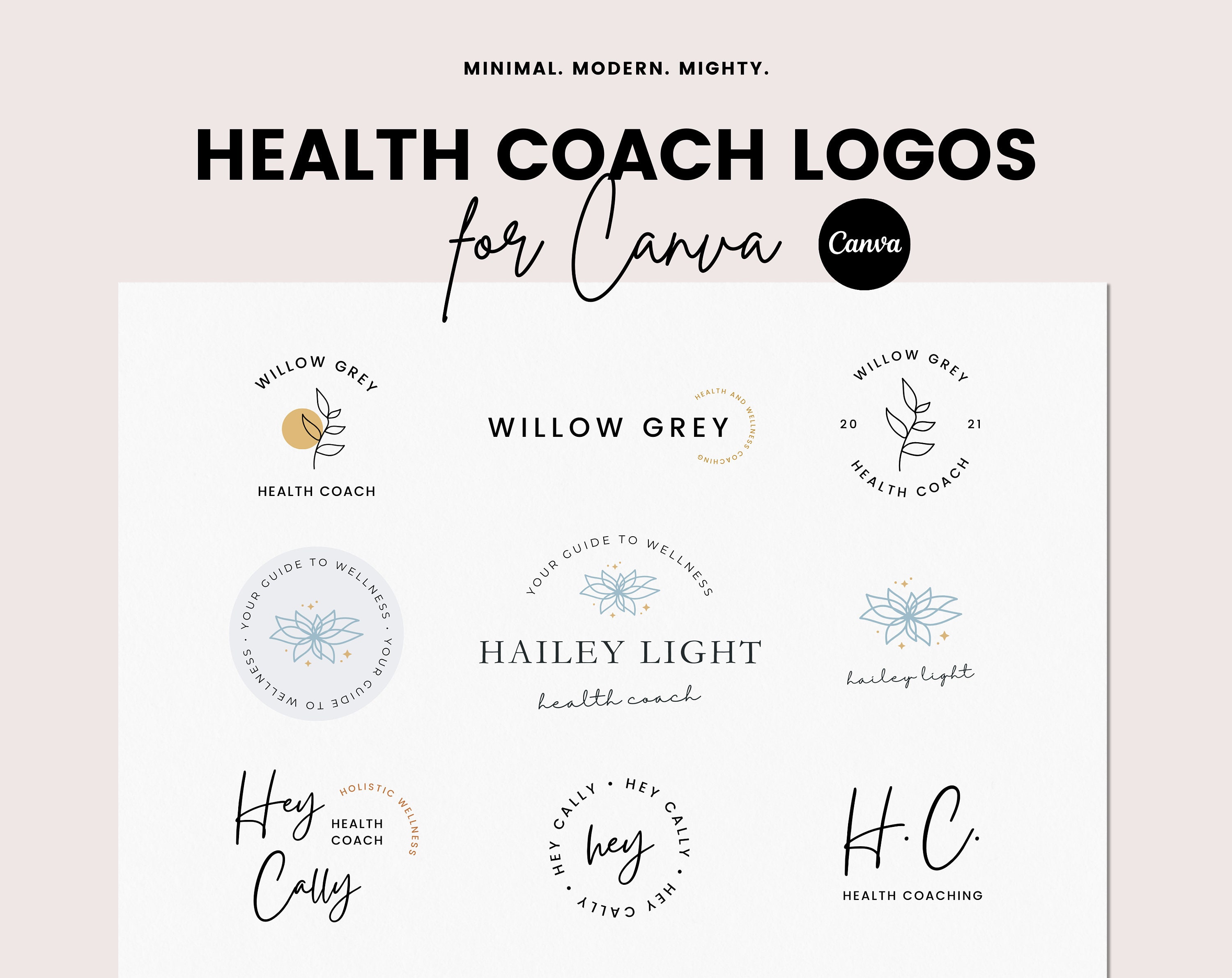Health Coach Logo Bundle, Health Logo Template Canva, Editable Canva ...