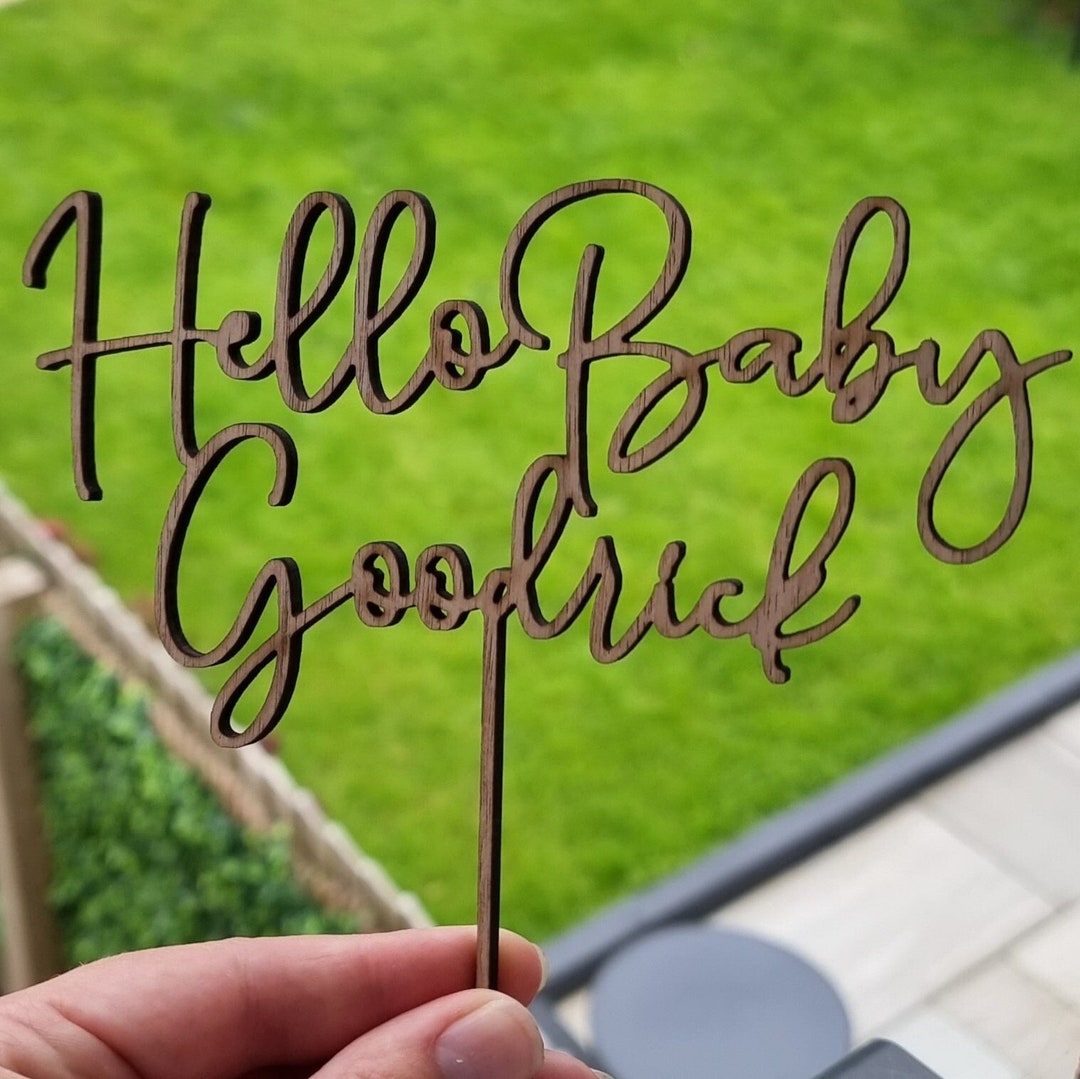 Personalised Wooden Cake Topper - Custom Baby Name Design, Baby Shower ...