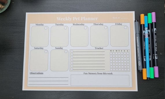 Weekly Pet Planner Printable 5 Different Colors | Etsy