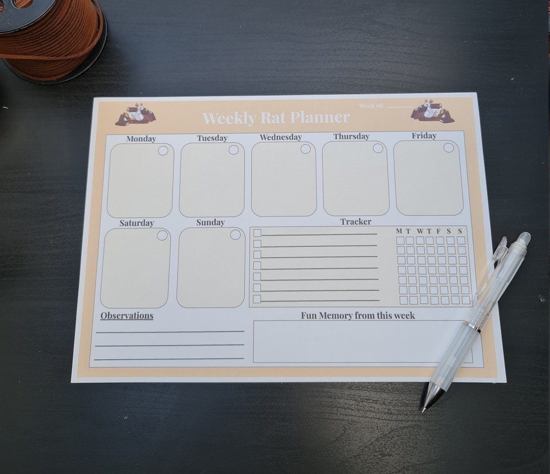 Weekly Rat Planner Printable 5 Different Colors - Etsy UK