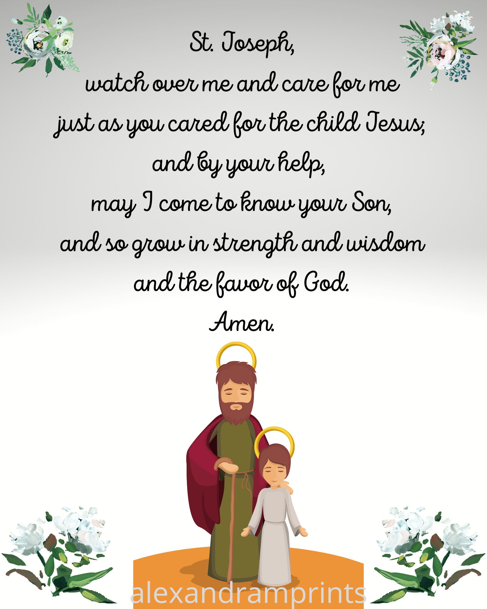 A Child's Prayer to St. Joseph Wall Art St. Joseph Printable Catholic ...