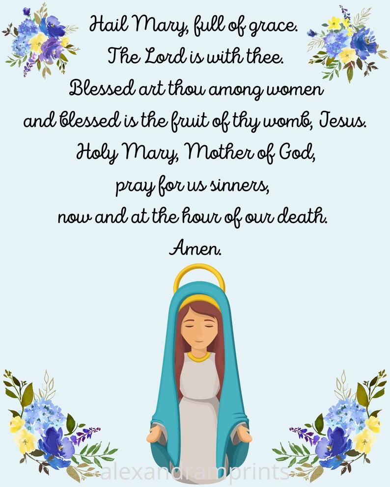 Hail Mary Prayer Wall Art 8 X 10 Digital Download Printable Child ...