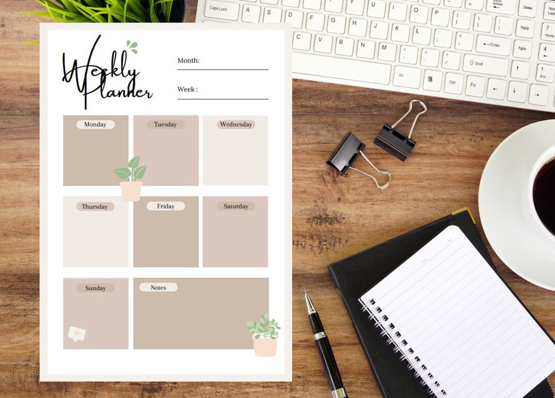 Editable Weekly Planner, Brown Pastel, Neutral, Downloadable, PDF ...