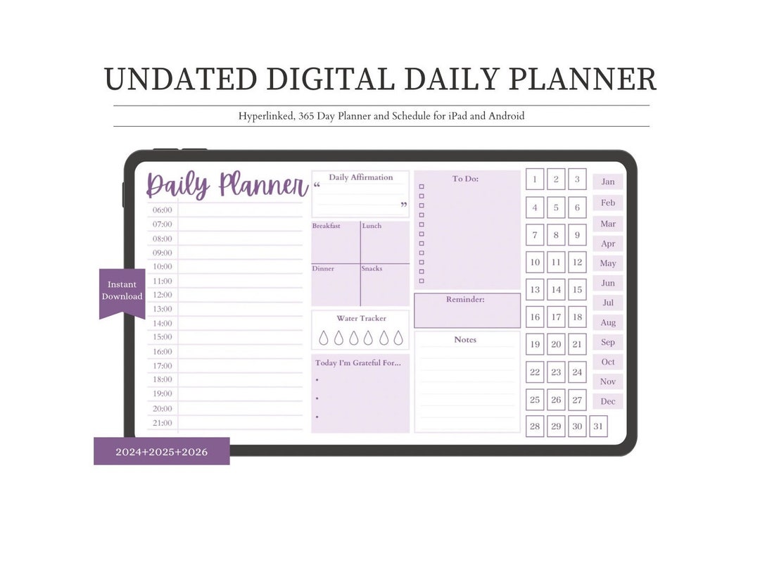 Undated Digital Daily Planner, Landscape Digital Planner, 365 Day ...