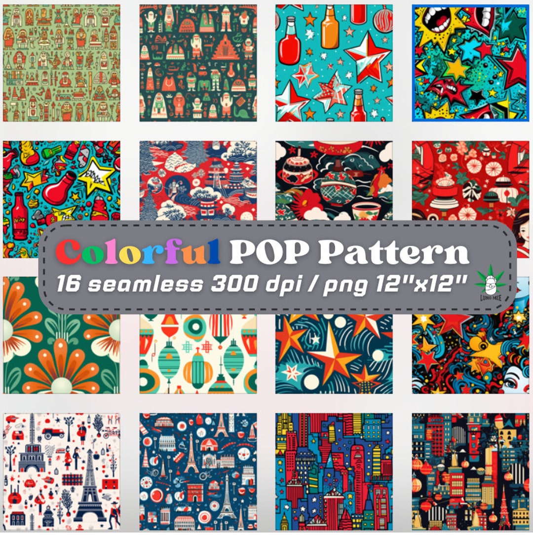 16 Colorful Pop Digital Seamless Pattern, for Printable Paper ...
