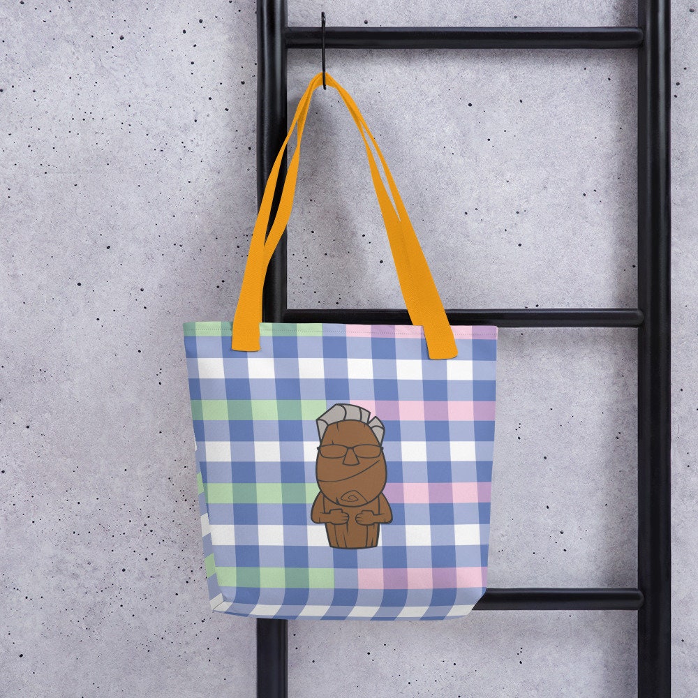 Happy Tiki-mee With Two Tone Gingham Tote Bag by Lung Mee - Etsy