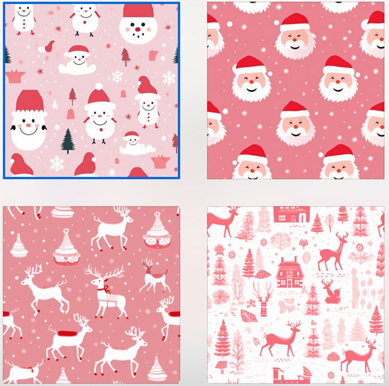 16 Pink and Red Christmas Digital Seamless Pattern, Christmas ...