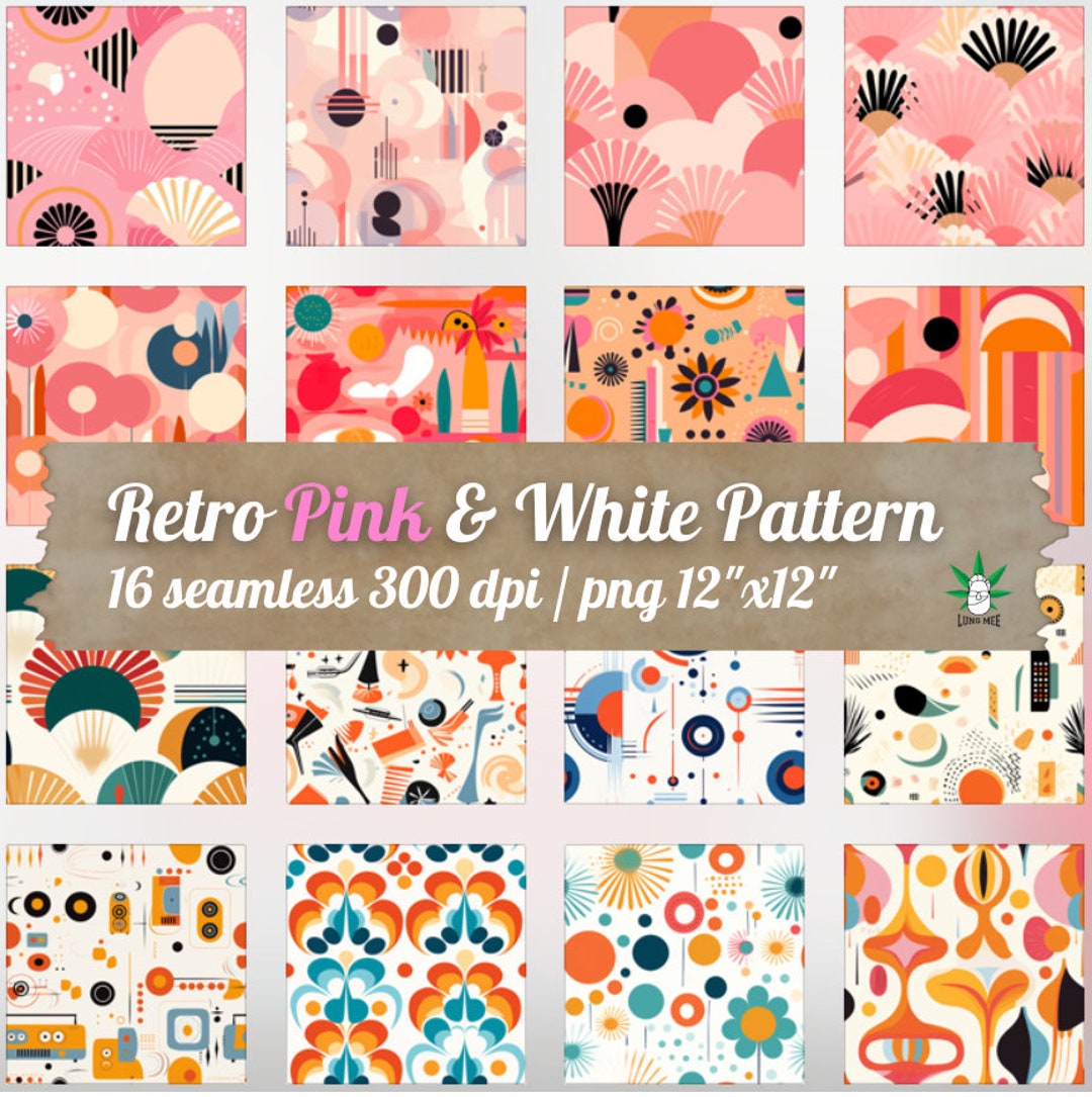 16 Pink and White Retro Digital Seamless, for Printable Paper ...