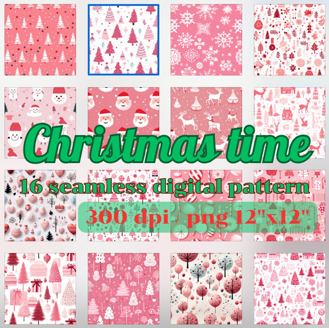 16 Pink and Red Christmas Digital Seamless Pattern, Christmas ...