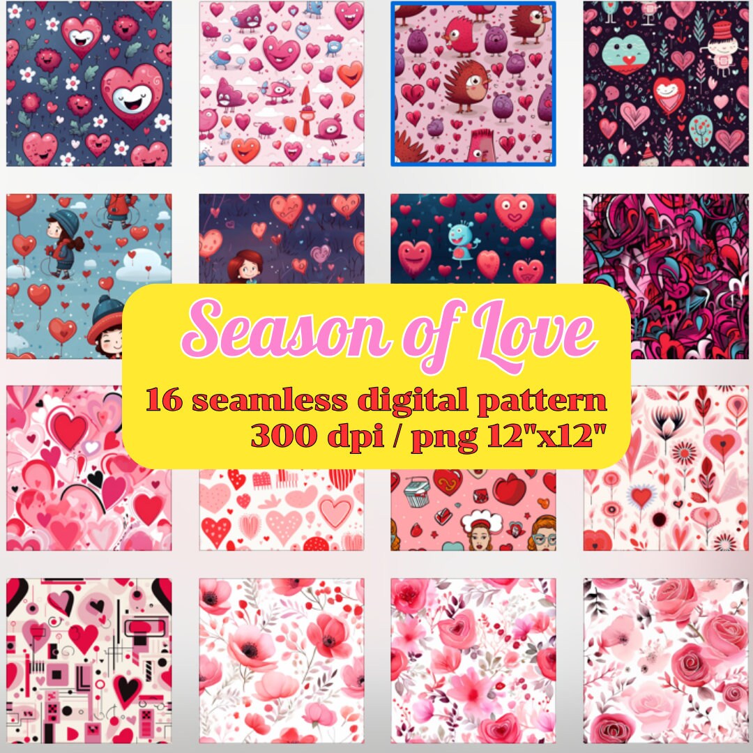 Spread the Love Digitally:16 Seamless Patterns for Valentine's Day Love ...