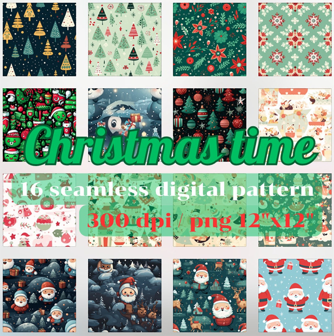 16 Christmas Digital Seamless Pattern, Christmas Printable Paper ...