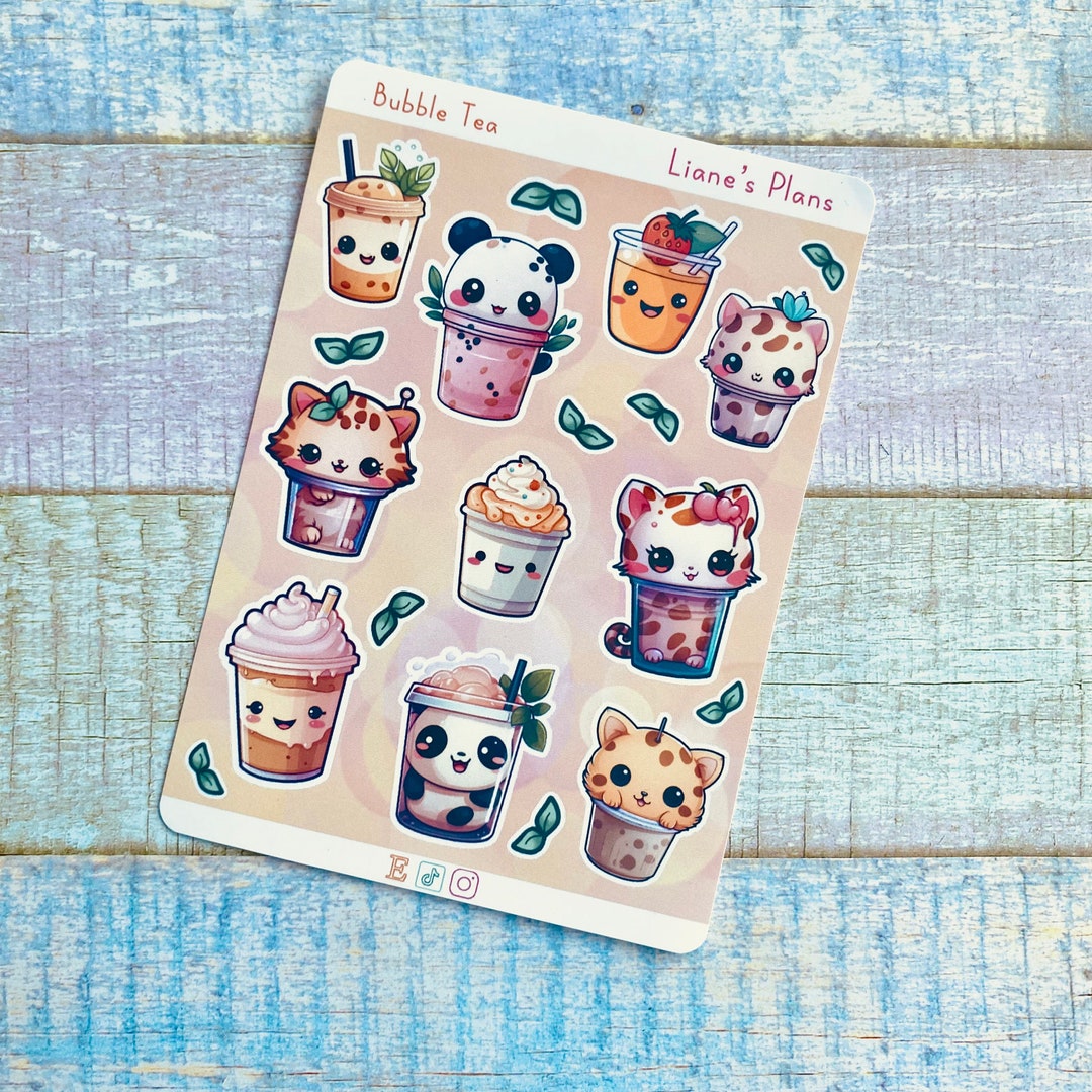 Animal Bubble Tea Planner Stickers, Matte Kiss Cut Sheet for Decorating ...