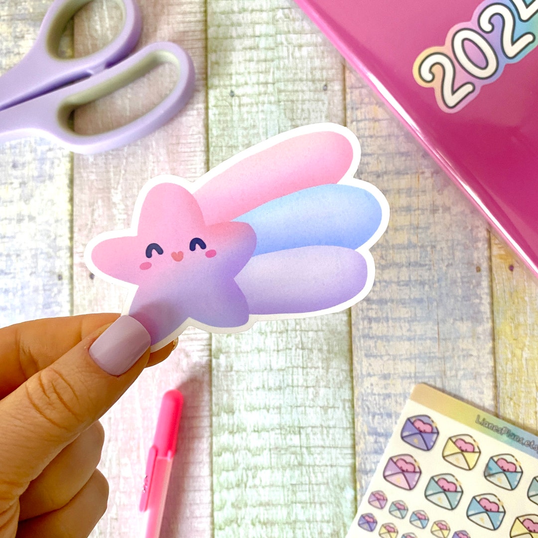 Cute Star Burst Kawaii Doodle Sticker, Glossy Uplifting Shooting Star ...