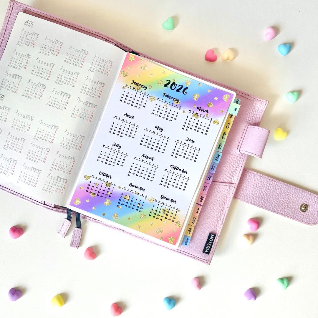 2026 Rainbow Hearts Calendar Sticker: Planner, Journal (A6, B6, A5 ...