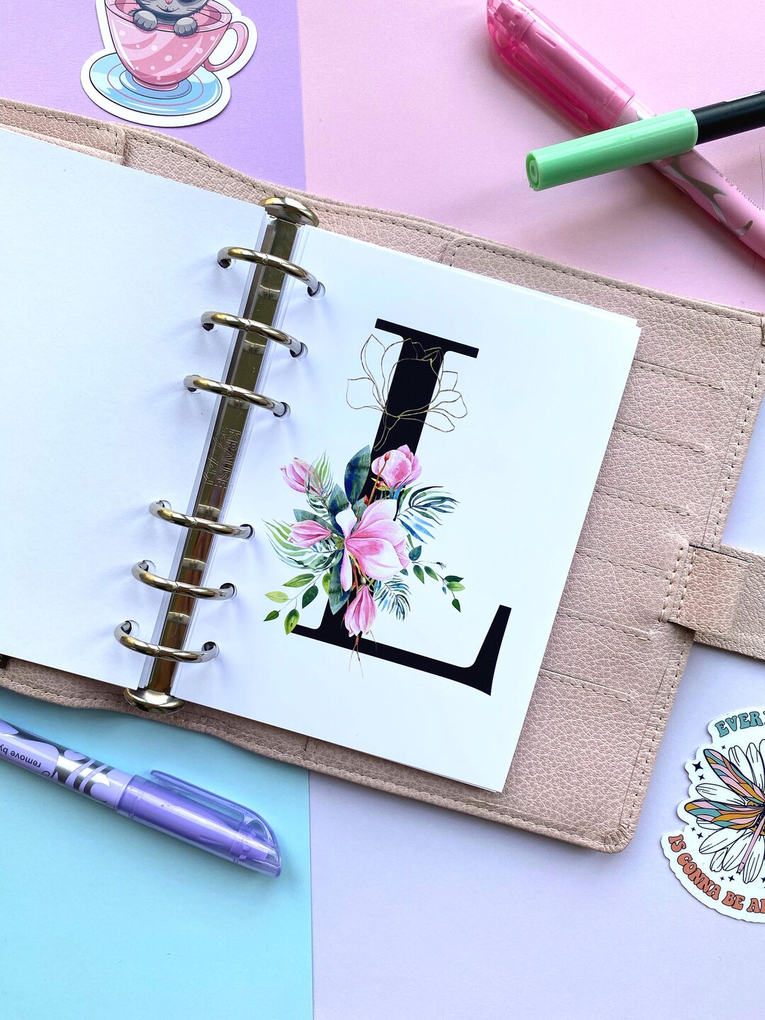 Floral Monogram Planner Dashboard: Customised A5 A6 B6 Binder Inserts ...