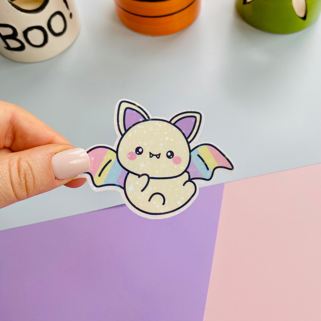Rainbow Bat Sticker: Holographic Pastel Halloween Vinyl Die Cut - Etsy