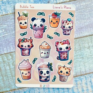 Animal Bubble Tea Planner Stickers, Matte Kiss Cut Sheet for Decorating ...