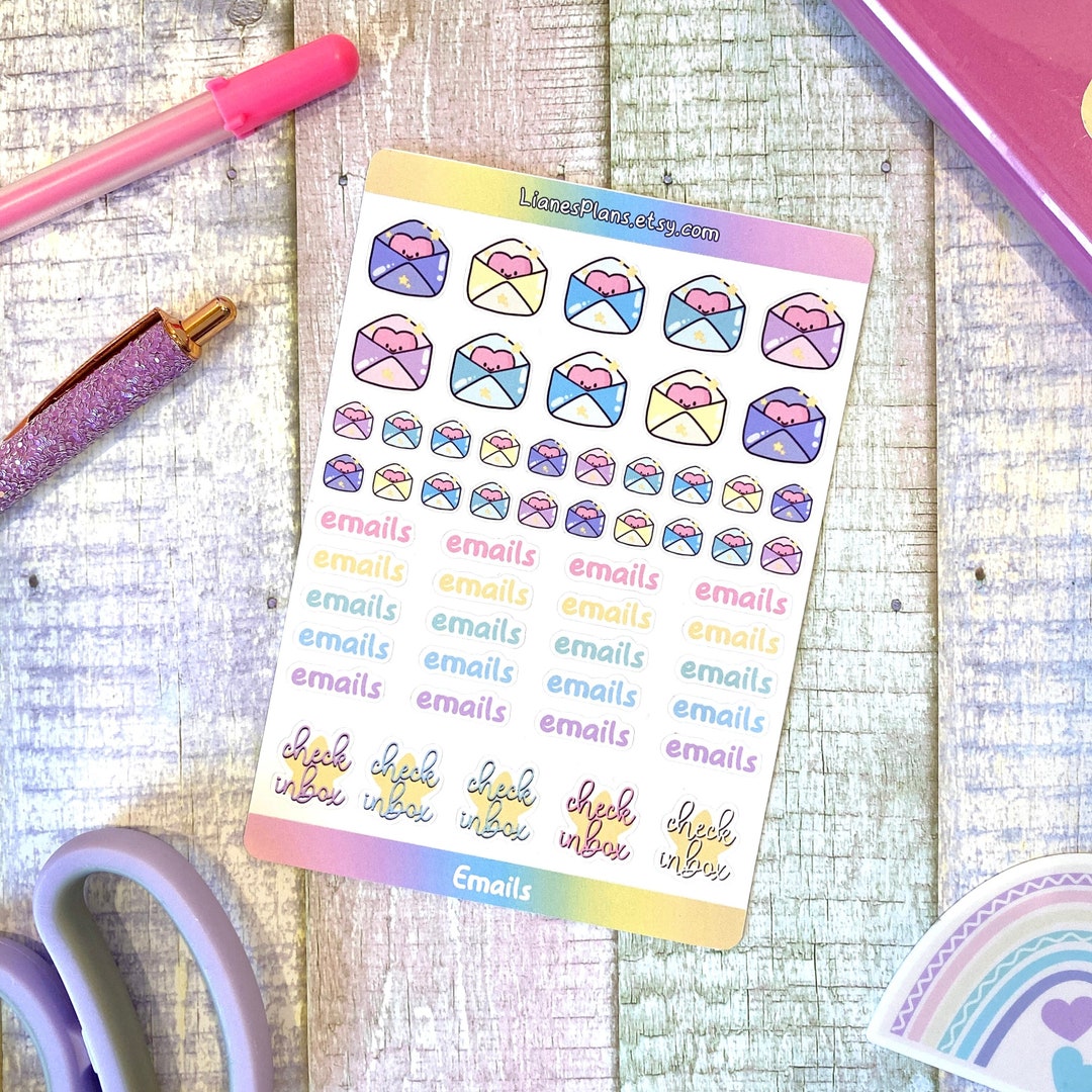 Cute Emails Planner Stickers, Kawaii Pastel Inbox Doodle Matte Stickers ...