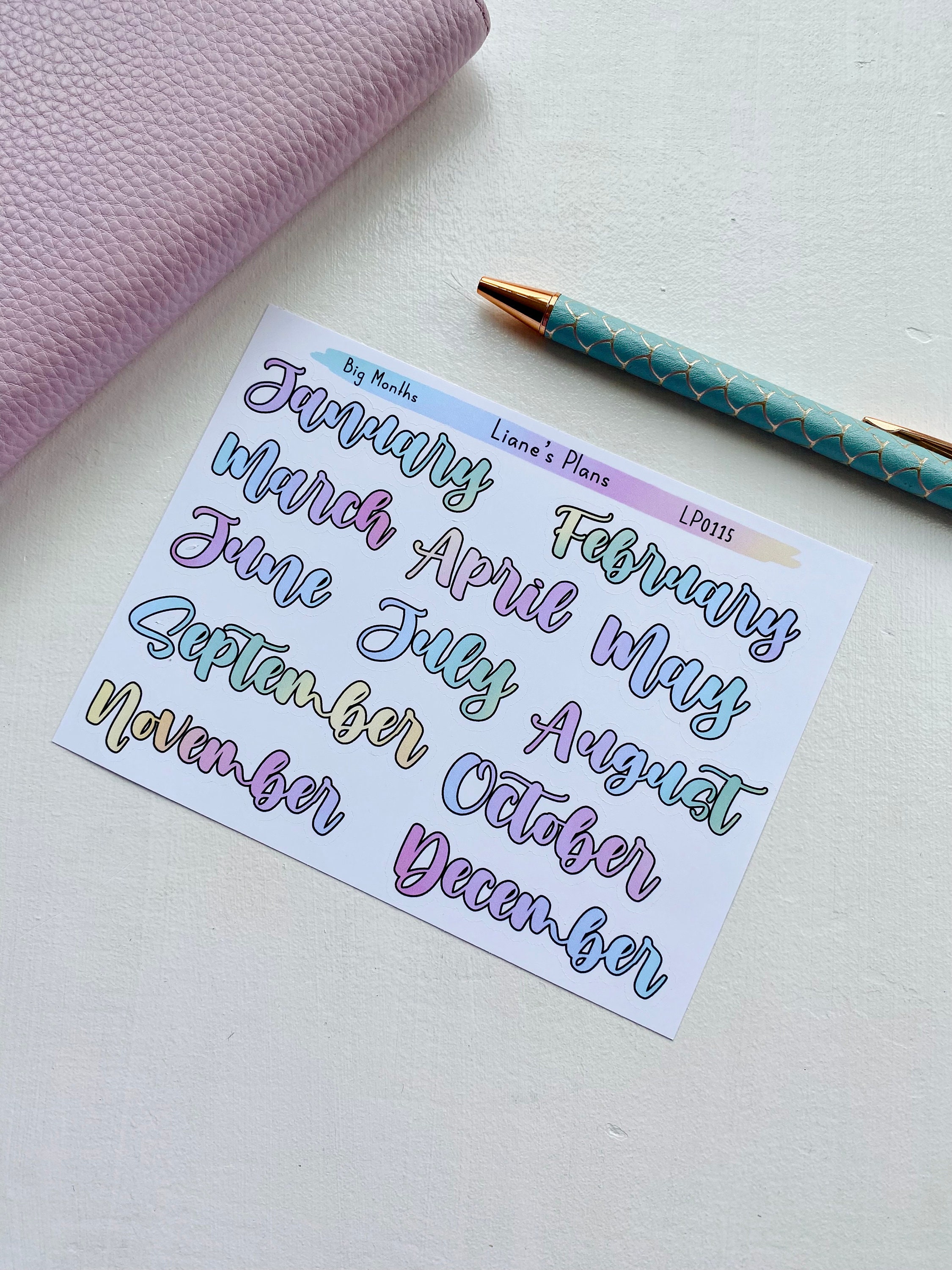12 Large Months of the Year Planner Stickers Large Pastel - Etsy